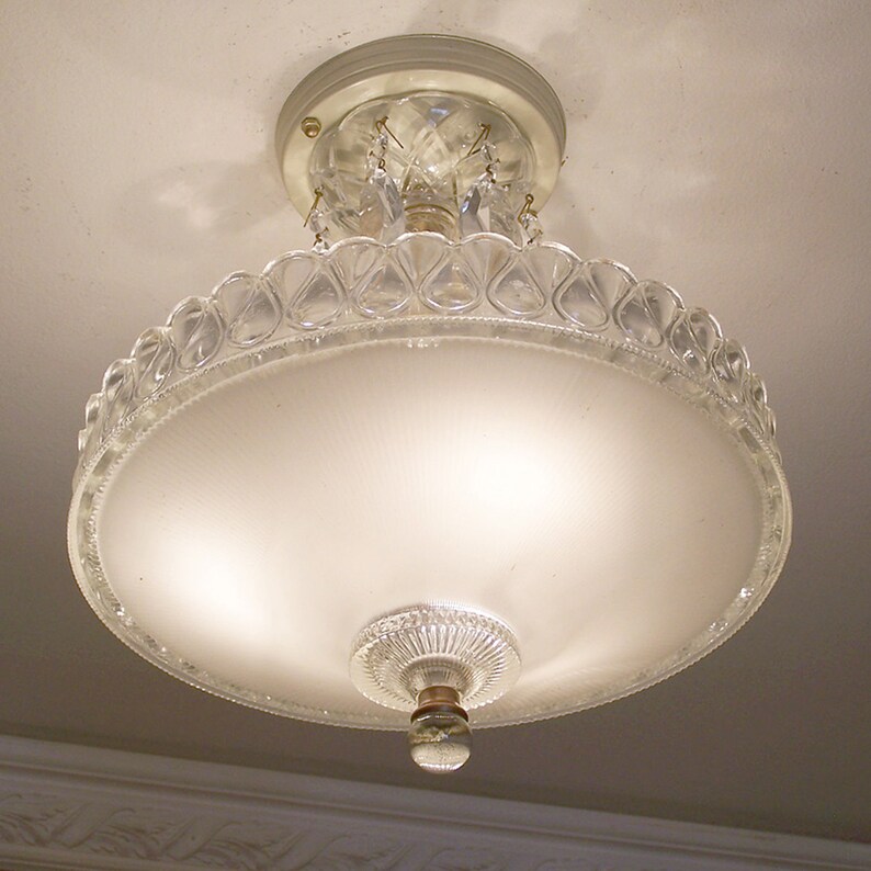 132b Antique/vtg 1930's 40's Ceiling Light Glass Shade - Etsy