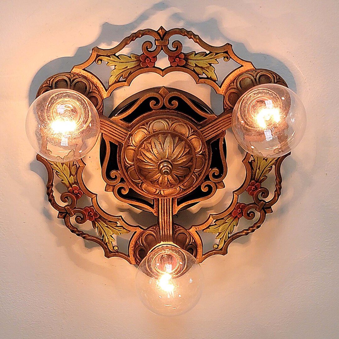 238b Antique 1910's 20's Cast Iron Ceiling Light Fixture Chandelier ...