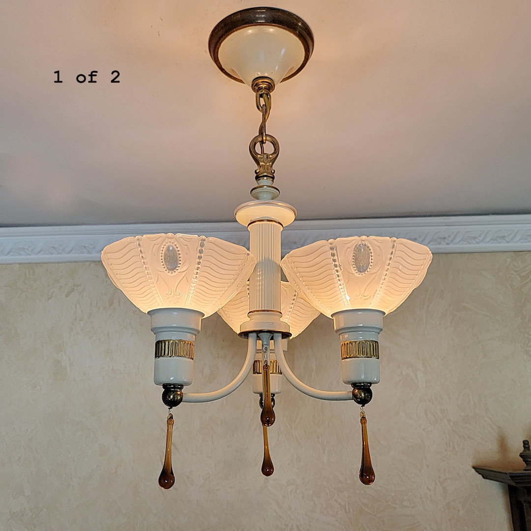 319c Antique Ceiling Light Fixture Chandelier Lamp Slip Shade 1 of 2 - Etsy
