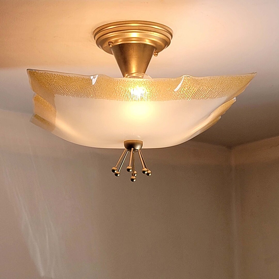 458c 50s 60s Lg. 14" Vintage Ceiling Light Lamp Fixture Glass Shade ...