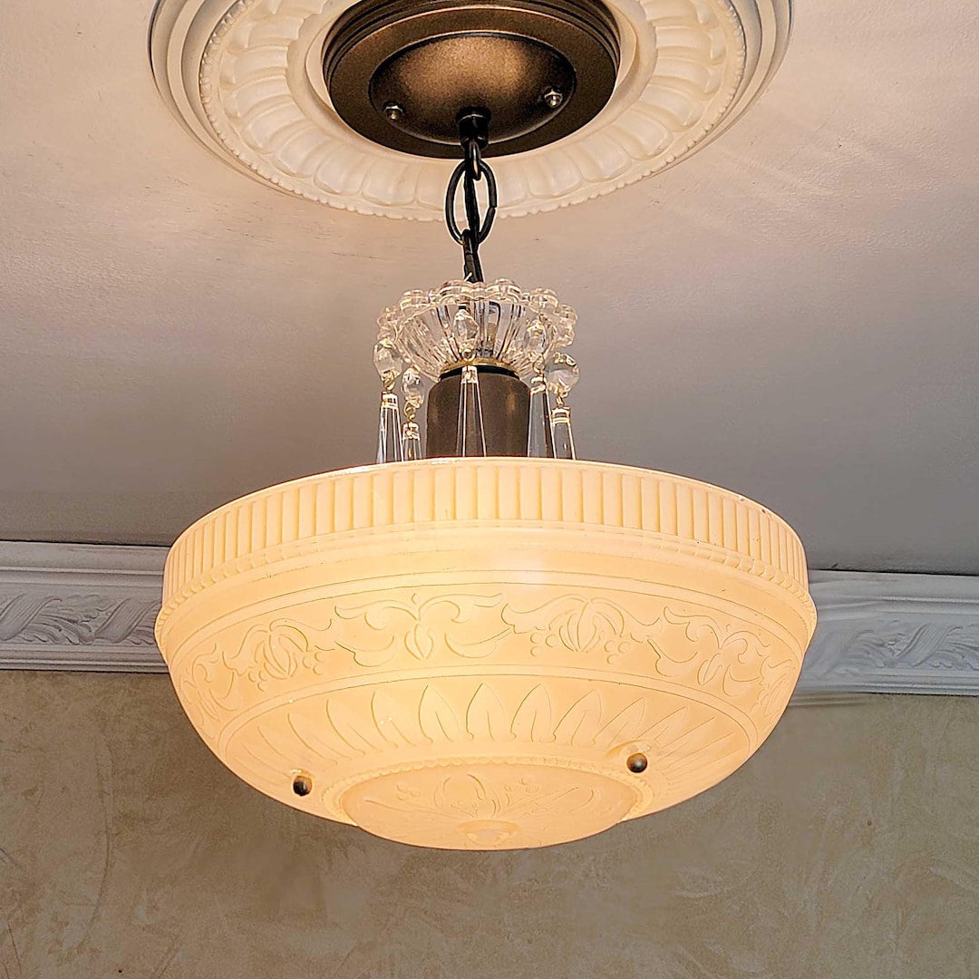 495c Antique Vintage Ceiling Light Fixture Lamp Chandelier Glass Shade Lamp Dining Room Light ...