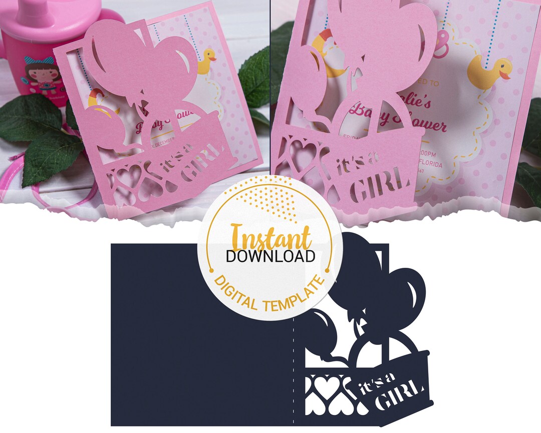 Baby Shower Invitation - It’s a Girl - Laser Cut Template (svg, Dxf, Ai ...