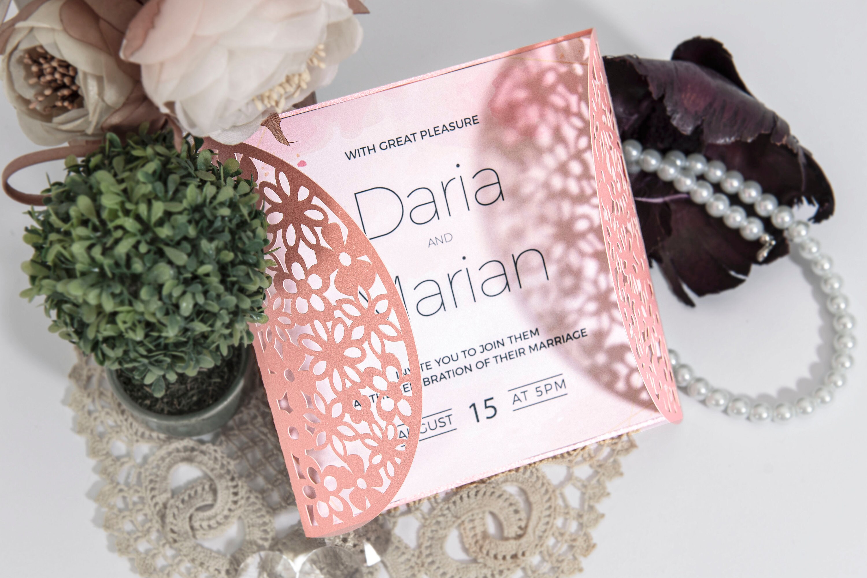 Gatefold Spring Floral Wedding Invitation Laser Cut Template svg, Dxf ...