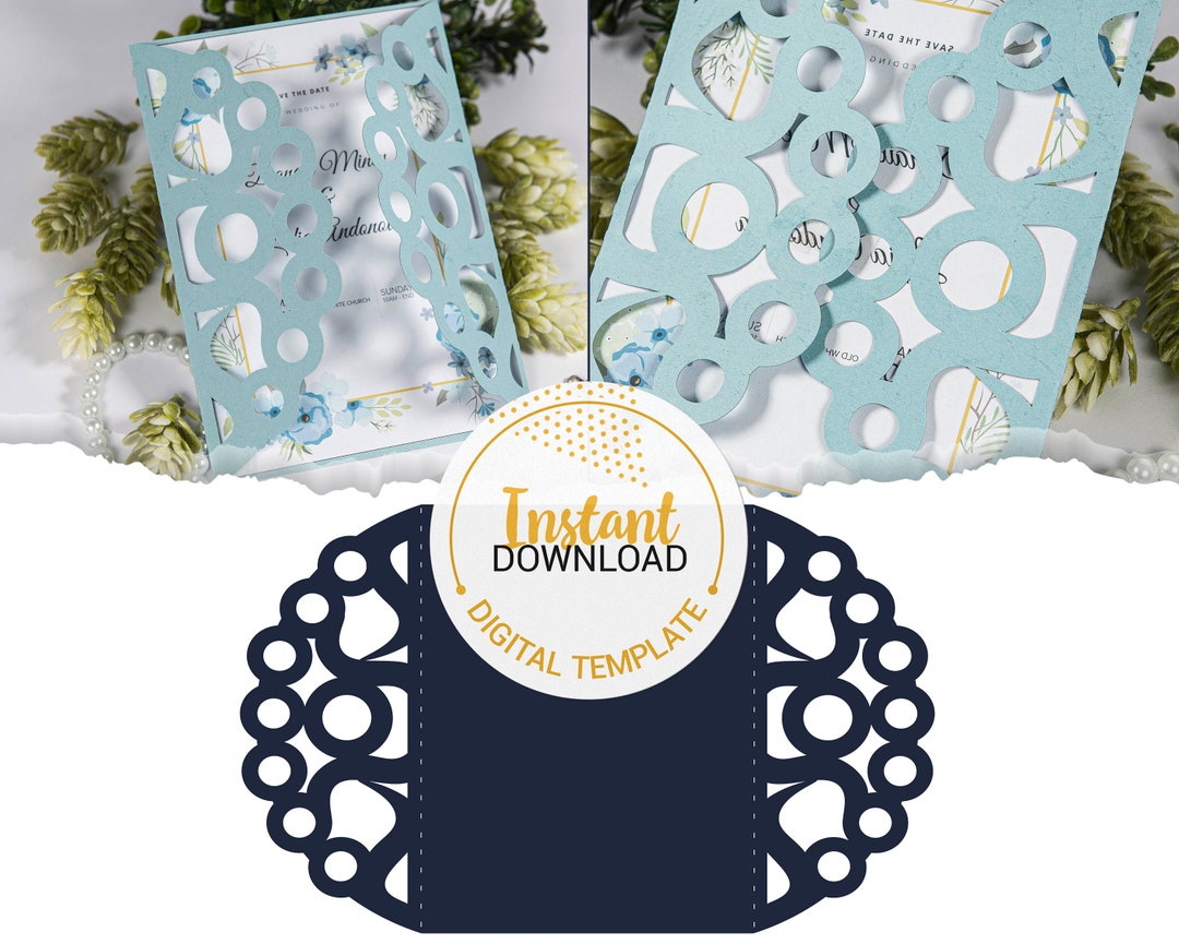 5x7 Elegant Circle Wedding Invitation - Gatefold Laser Cut Template ...