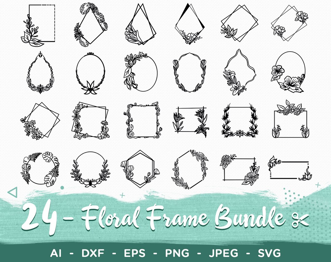 Floral and Geometric Frame Bundle SVG With 24 Designs | Flowers Wreath ...