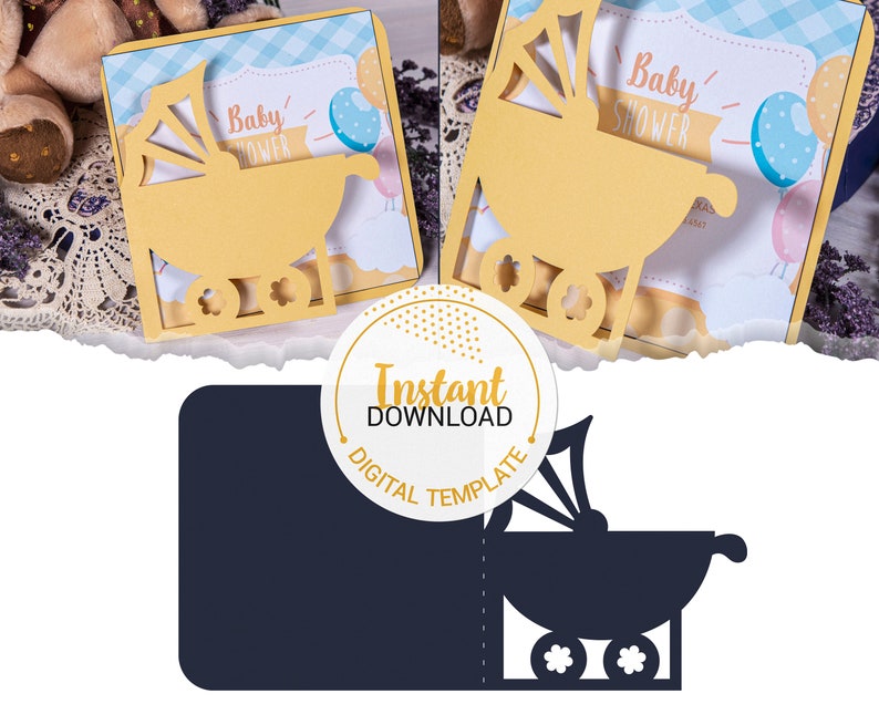 Cute Stroller Baby Shower Invitation Laser Cut Template - Etsy