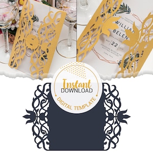 Floral Gatefold Wedding Invitation - Laser Cut Template (svg, Dxf, Ai ...