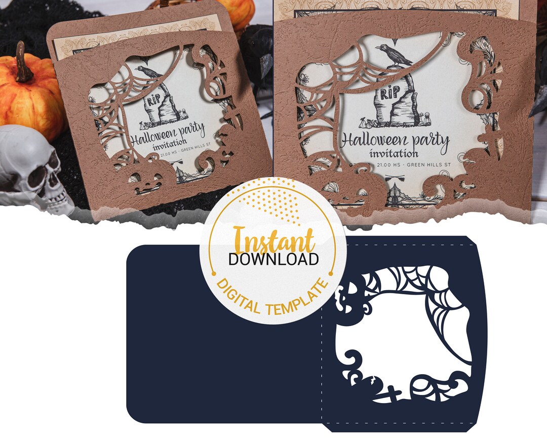 Spooky Halloween Night Envelope Invitation - Laser Cut Template (svg ...
