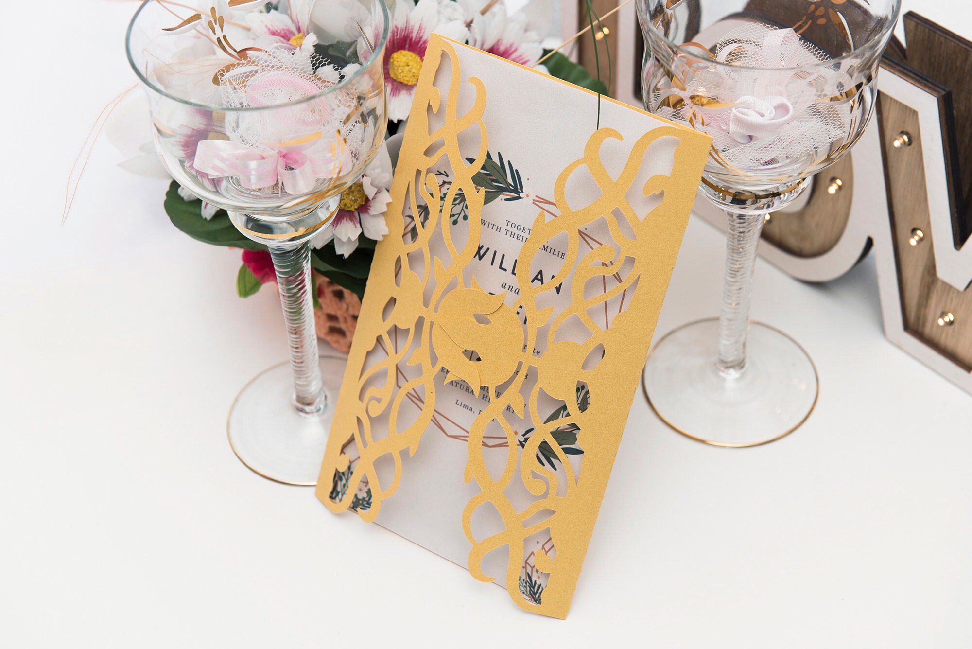 Floral Gatefold Wedding Invitation Laser Cut Template svg - Etsy