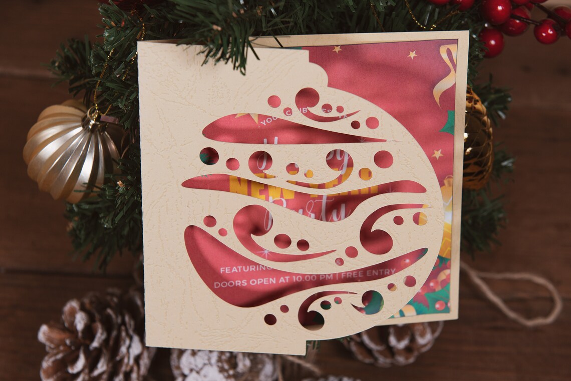 Sparkling Christmas Ball Invitation Laser Cut Template svg - Etsy