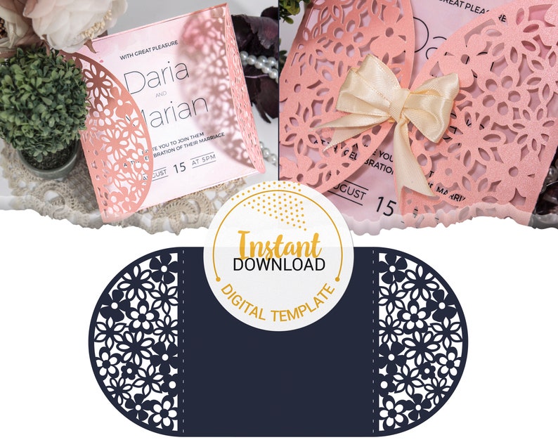 Gatefold Spring Floral Wedding Invitation Laser Cut Template svg, Dxf ...