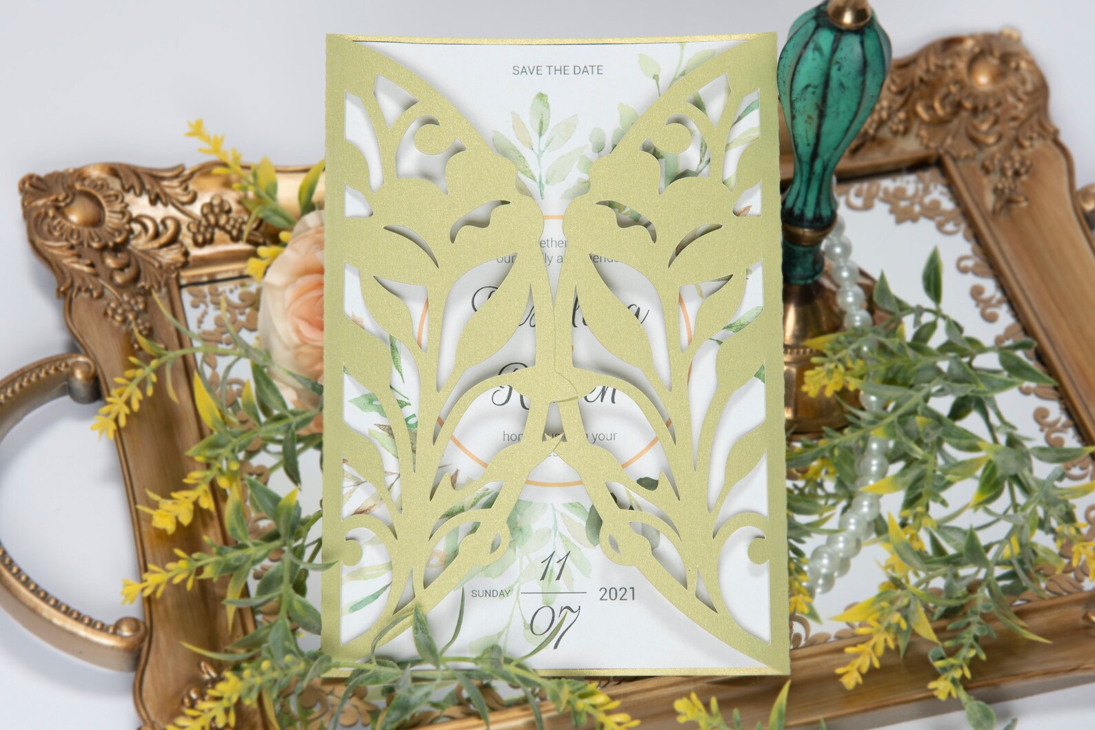 5x7 Floral Gatefold Wedding Invitation Laser Cut Template - Etsy