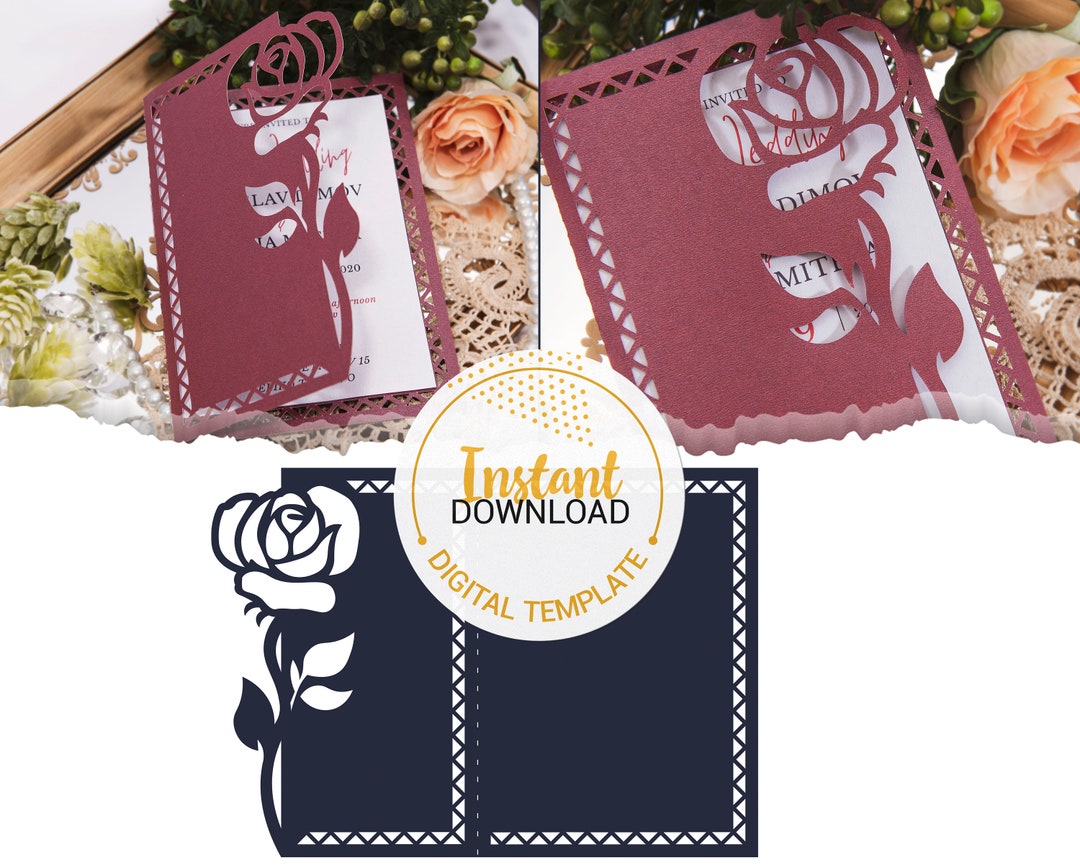 Elegant Rose Wedding Invitation - Laser Cut Template (svg, Dxf, Ai, Eps ...