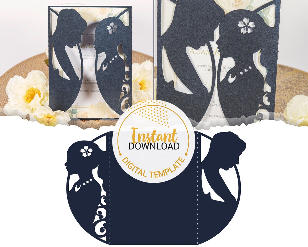 5x7 Romantic Couple Wedding Invitation - Laser Cut Template (svg, Dxf ...