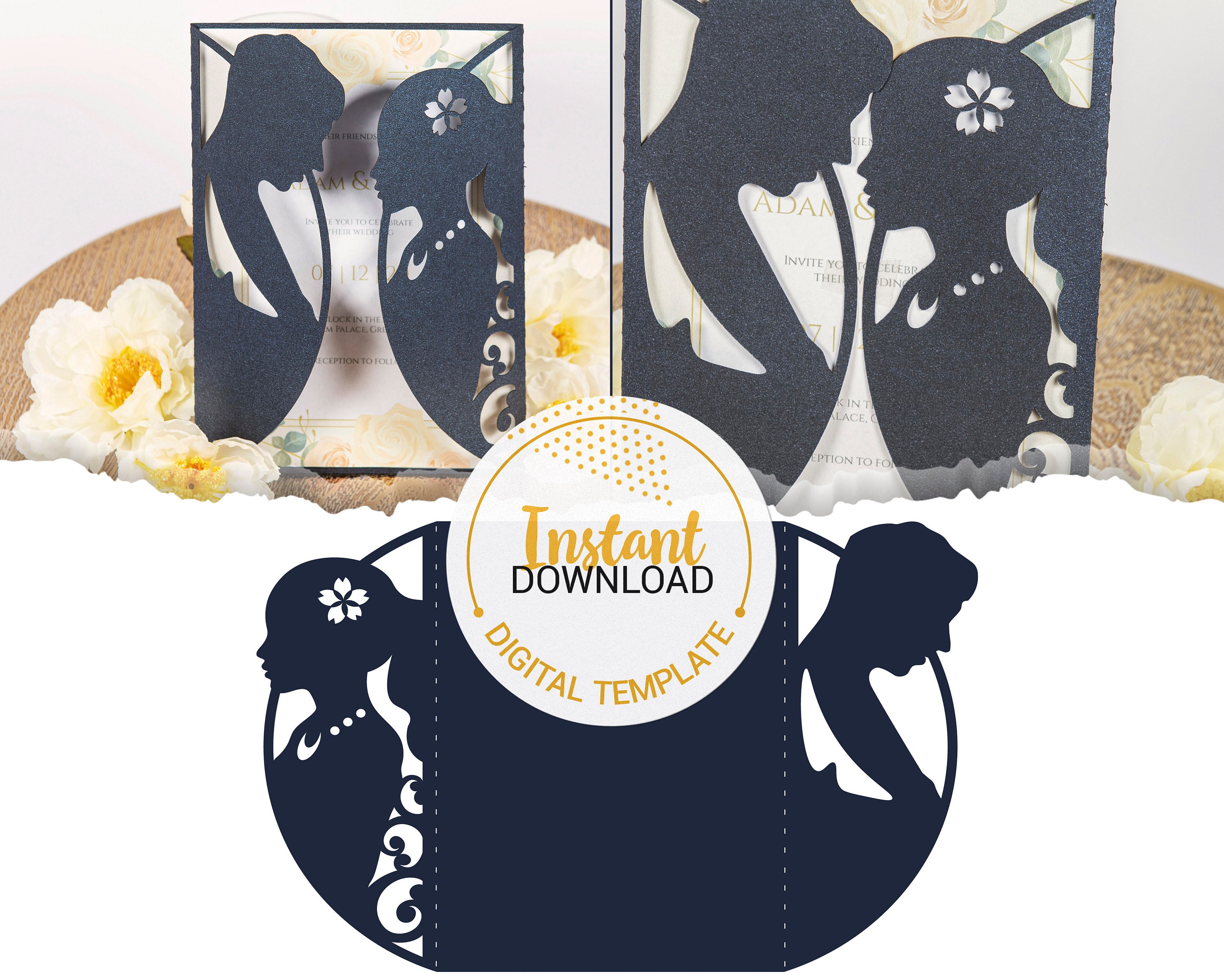 5x7 Romantic Couple Wedding Invitation - Laser Cut Template (svg, Dxf ...
