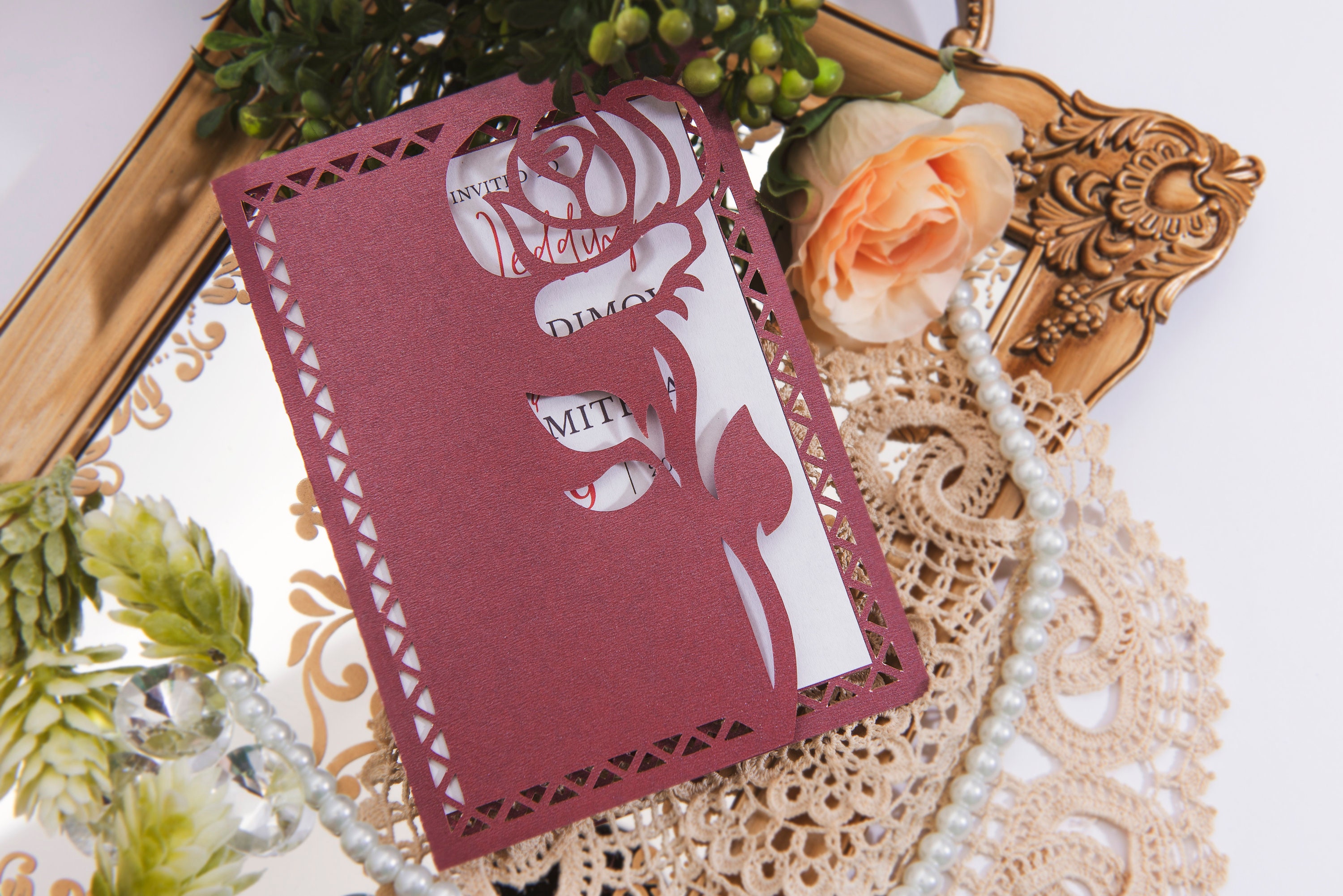 Elegant Rose Wedding Invitation - Laser Cut Template (svg, Dxf, Ai, Eps ...