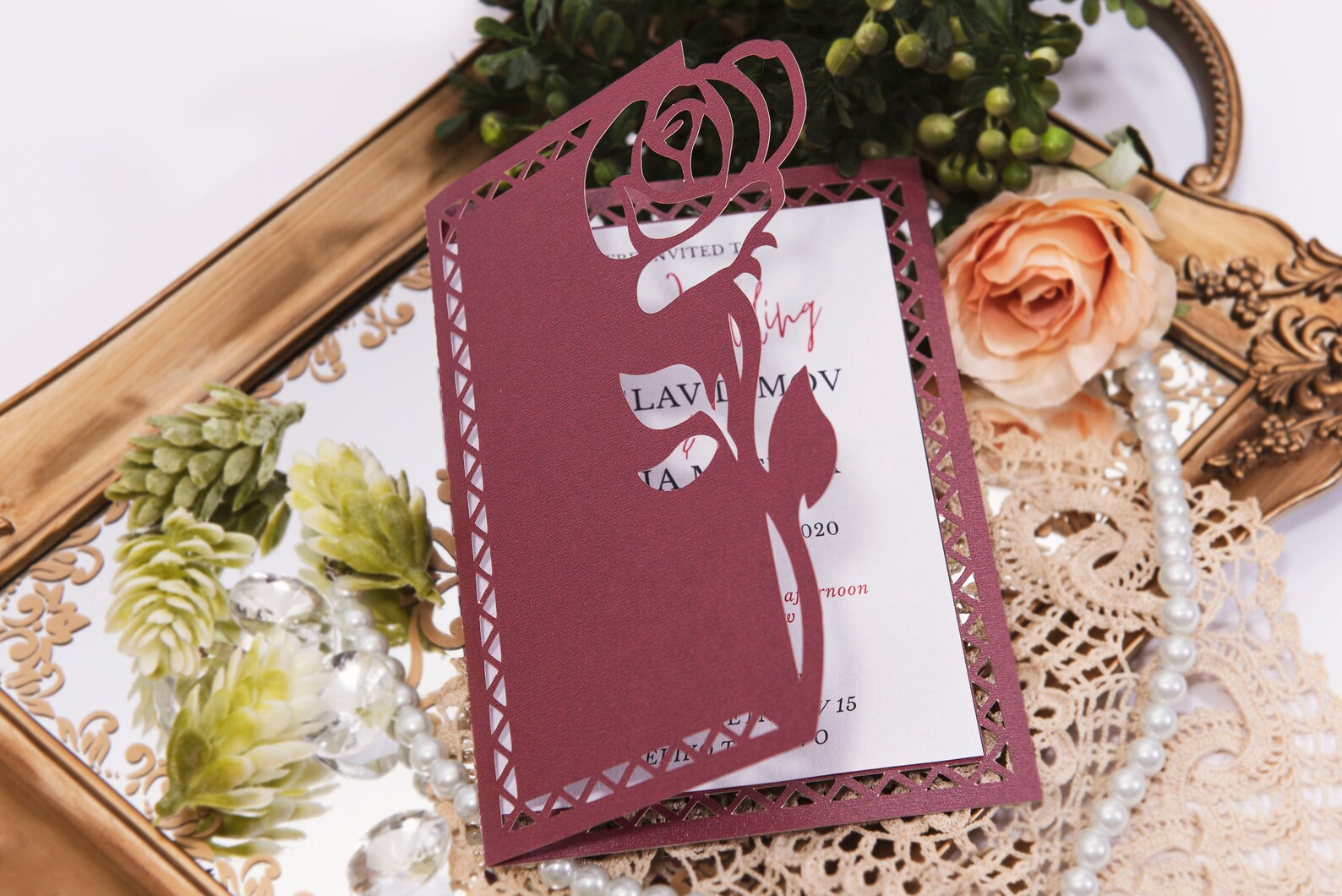 Elegant Rose Wedding Invitation - Laser Cut Template (svg, Dxf, Ai, Eps ...