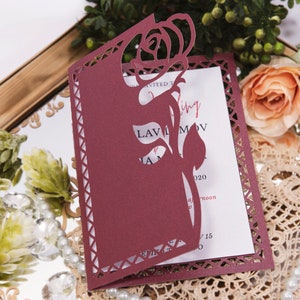 Elegant Rose Wedding Invitation - Laser Cut Template (svg, Dxf, Ai, Eps ...