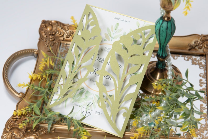 5x7 Floral Gatefold Wedding Invitation Laser Cut Template - Etsy