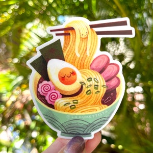 Happy Ramen Matte Sticker | Cute Ramen Noodle Soup Happy Egg Sticker ...