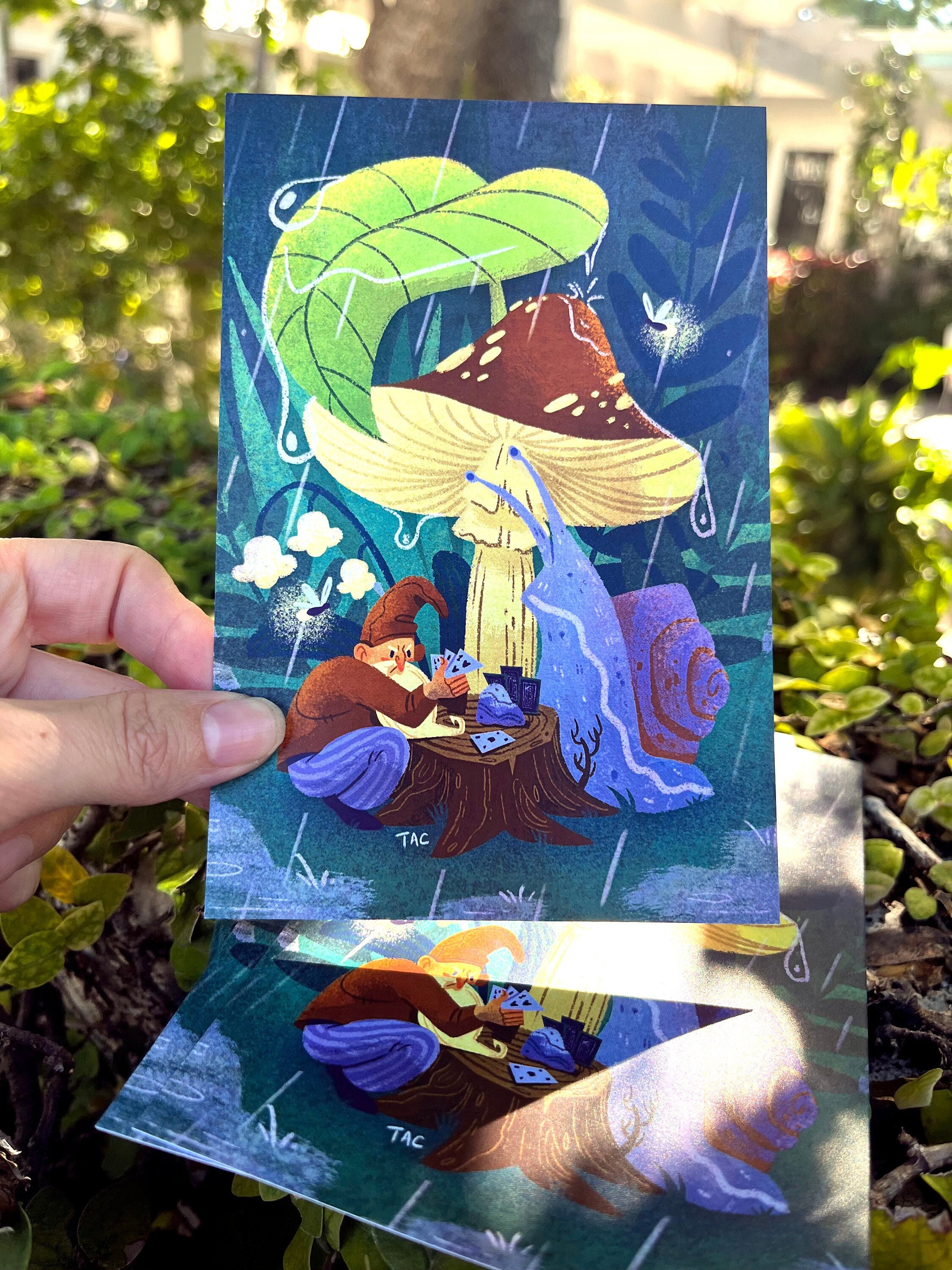 Gnome Art Print Postcard | Gnome Snail Cute Woodland Forest Scene Gnome ...