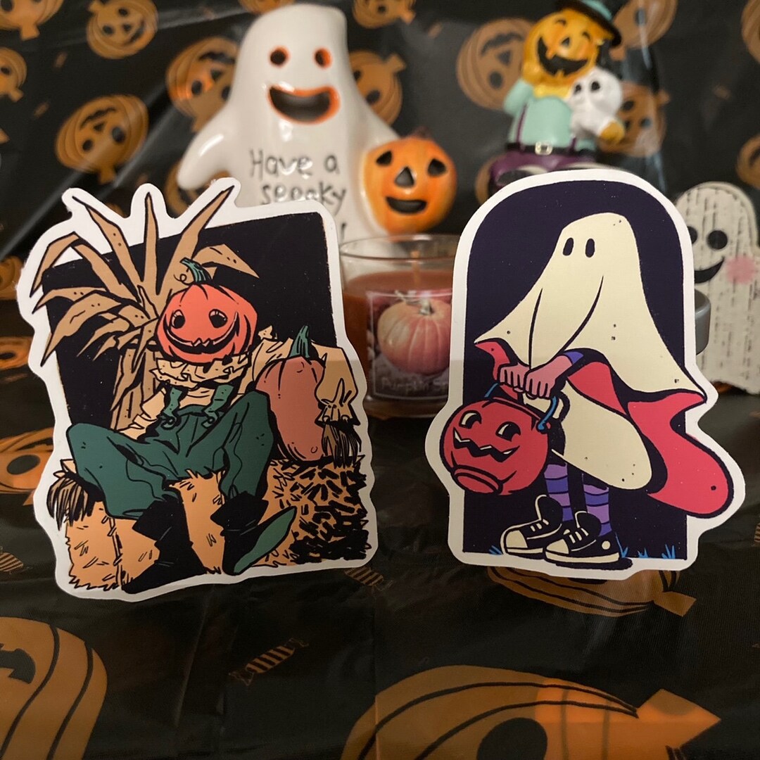 Spooky Halloween Scarecrow Ghost Costume Trick or Treat Matte Sticker ...
