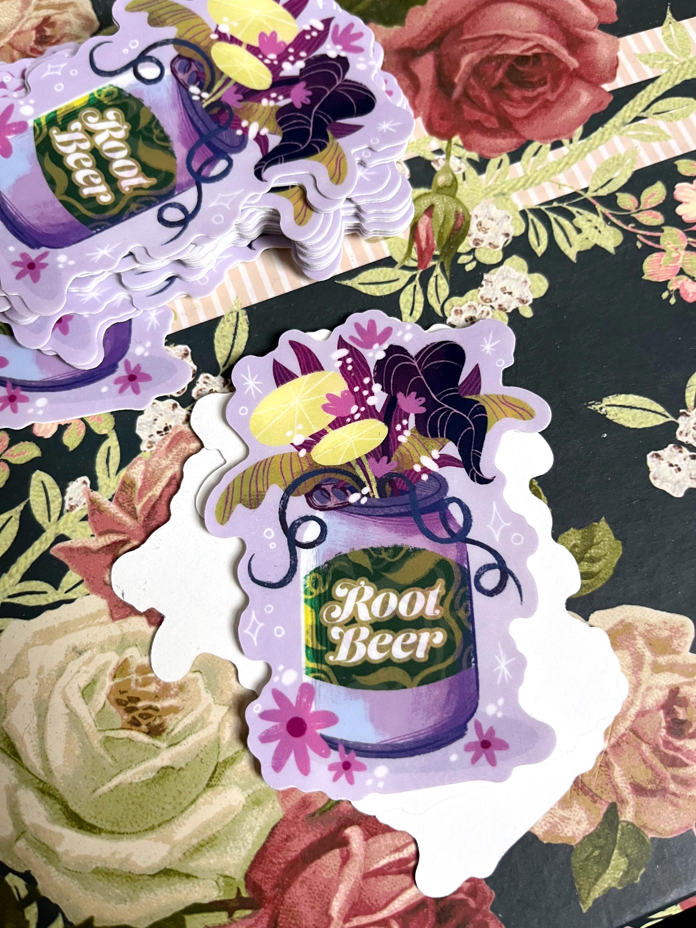 Root Beer Plant Lover Sticker | Cute Plant Flower Soda Can Sticker ...