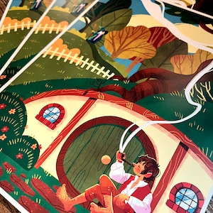 The Hobbit Art Print Bilbo Baggins Hobbiton Shire Illustration 8 1/2 X ...