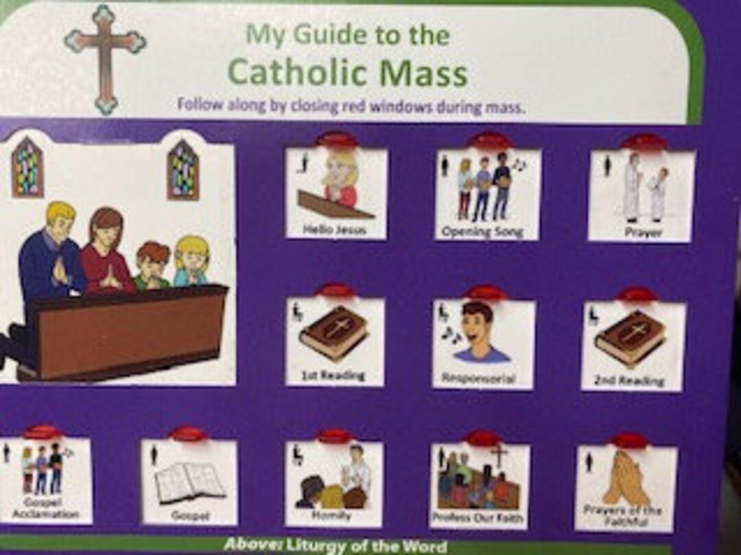 Hello Jesus Picture Guide to Catholic Mass, With Pull-down Red Window ...
