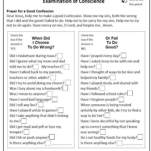 Examination of Conscience for Kids to Use Before Confession. - Etsy