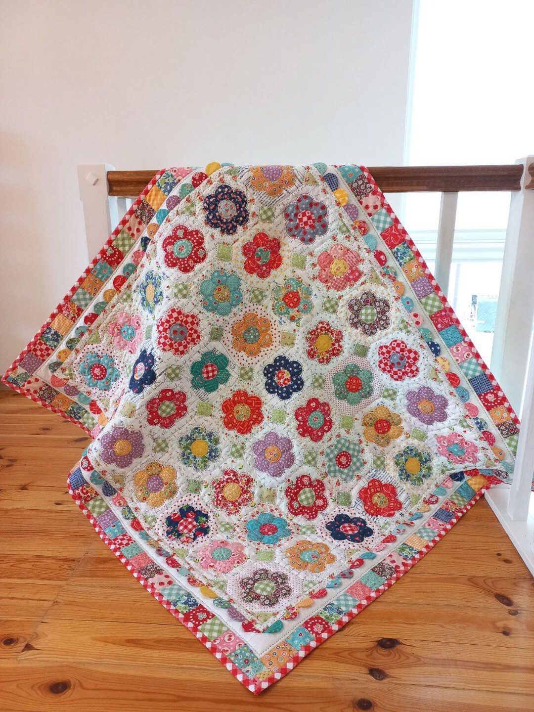 Flower Baby Quilt, Handmade Patchwork Quilt, Modern Colorful Quilt ...