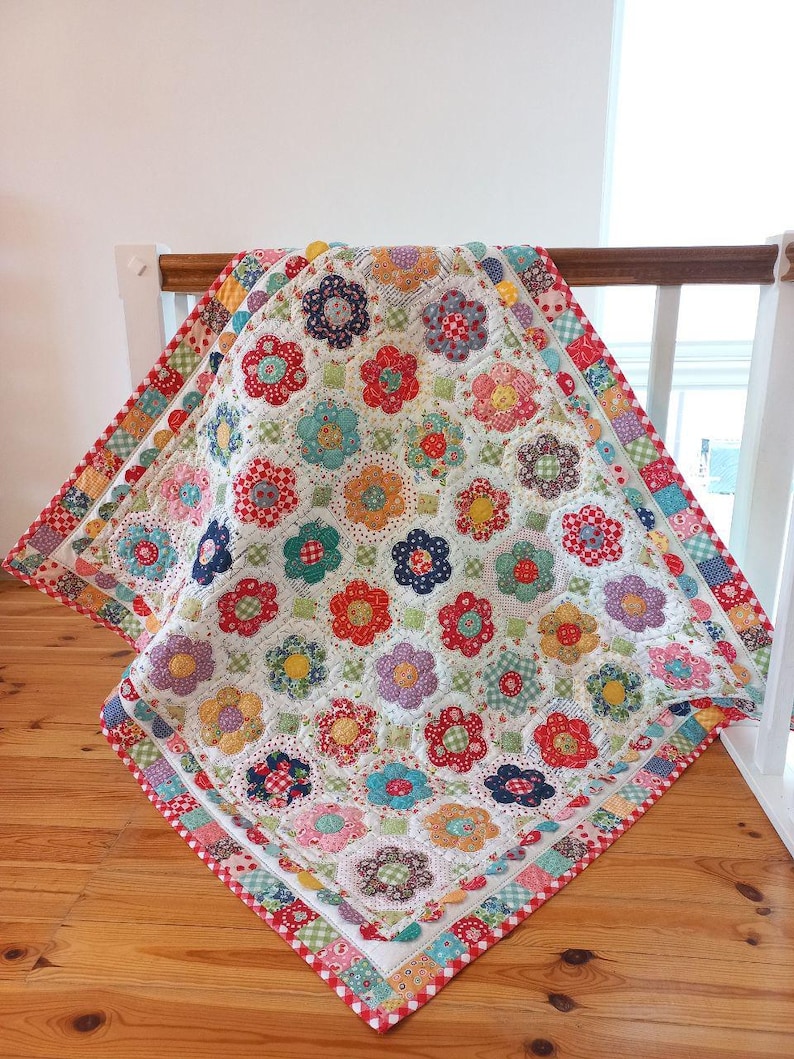 Flower Baby Quilt, Handmade Patchwork Quilt, Modern Colorful Quilt, Handmade Quilt, Baby ...