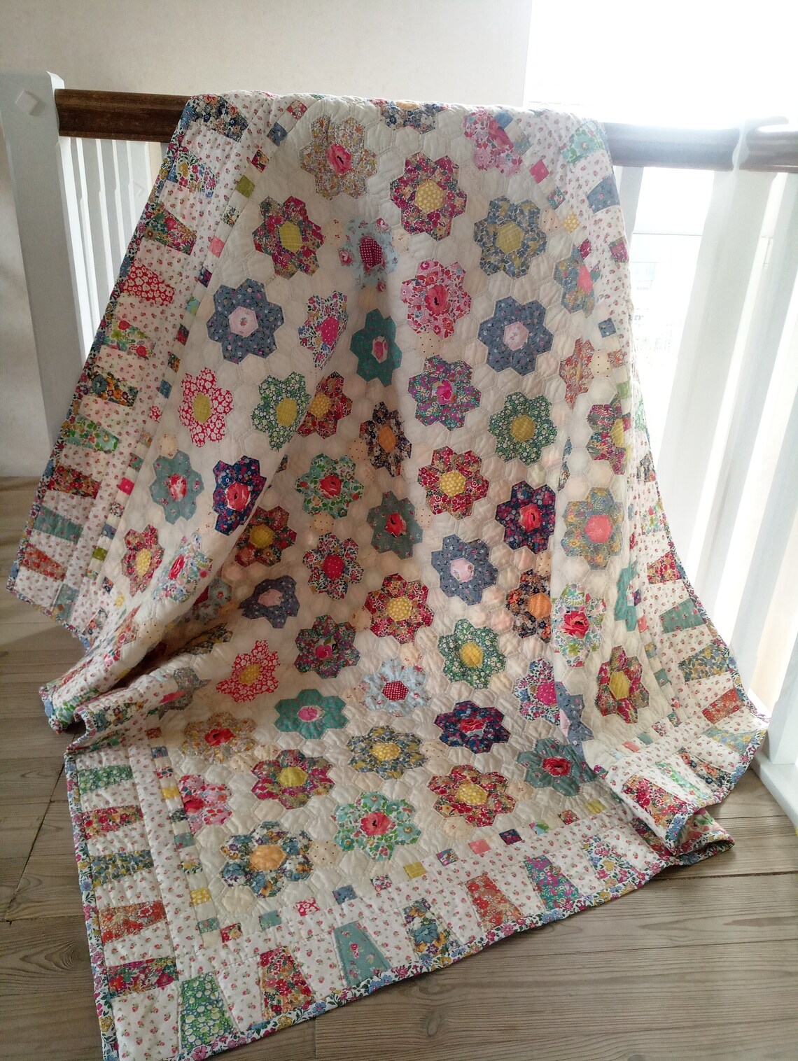 Flower Quilt Handmade Patchwork Quilt Modern Rustic Quilt - Etsy
