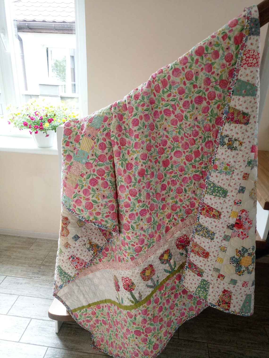 Flower Quilt Handmade Patchwork Quilt Modern Rustic Quilt - Etsy
