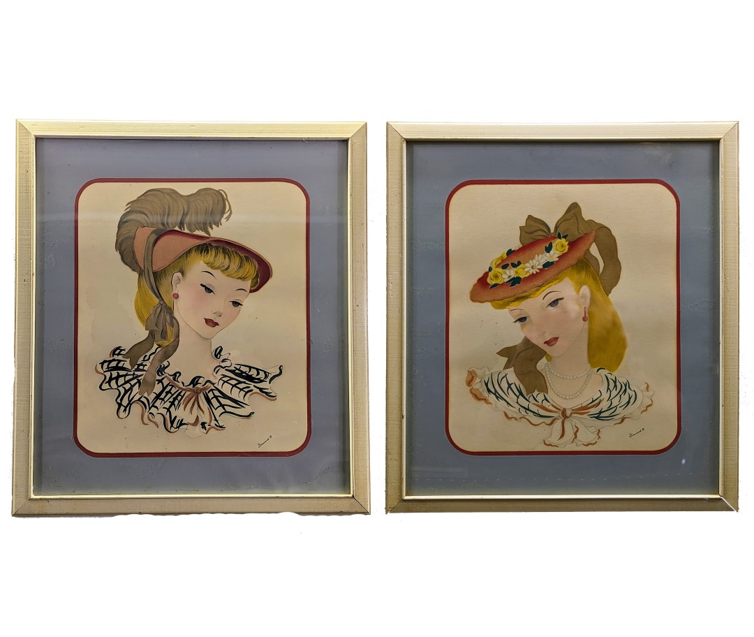 Pair of 1940s Hand Colored Bernard NYC Screengraphed Portrait Prints - Etsy