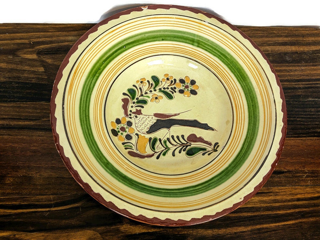 European Large Redware Bowl With Slip and Sgraffito Incised Bird - Etsy