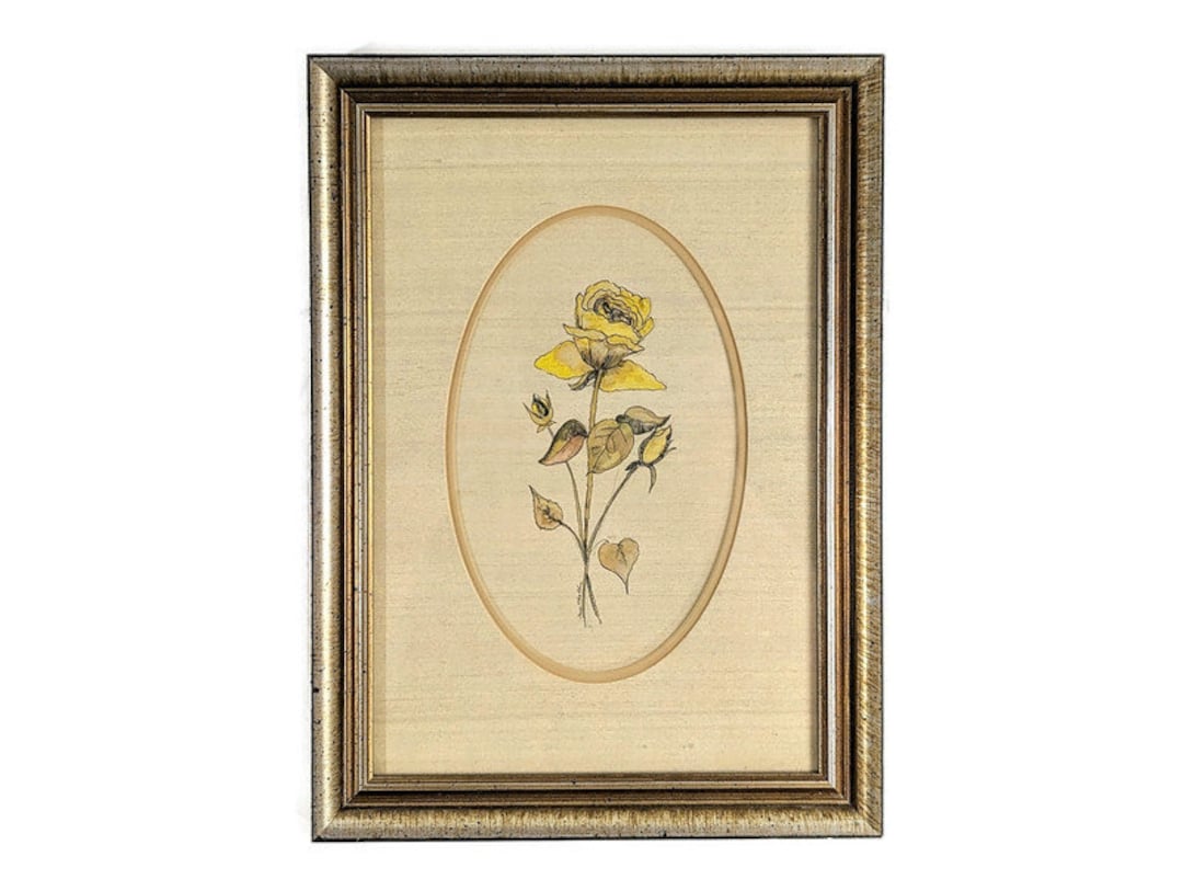 Sue Chaffee Pen & Watercolor Painting of a Yellow Rose Framed - Etsy