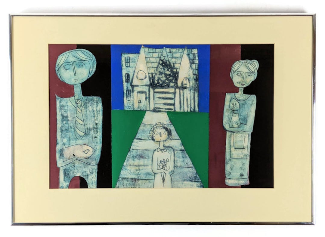 J. Harvey Vintage Abstract Family Portrait Painting / Mixed Media - Etsy