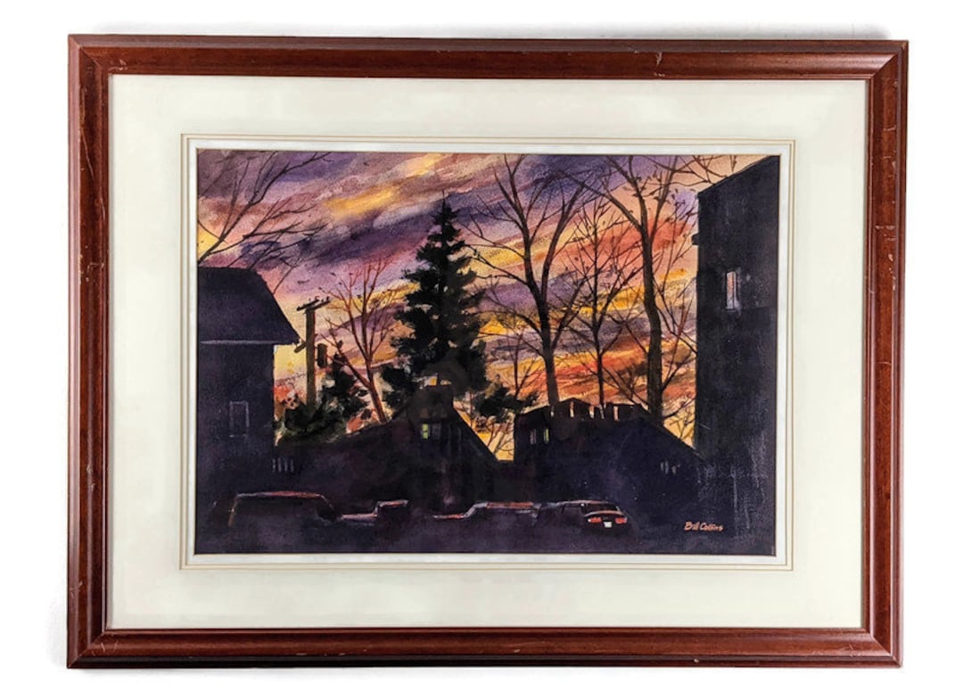 Bill Collins Framed Watercolor Painting "sky Dance" of Little Italy in ...