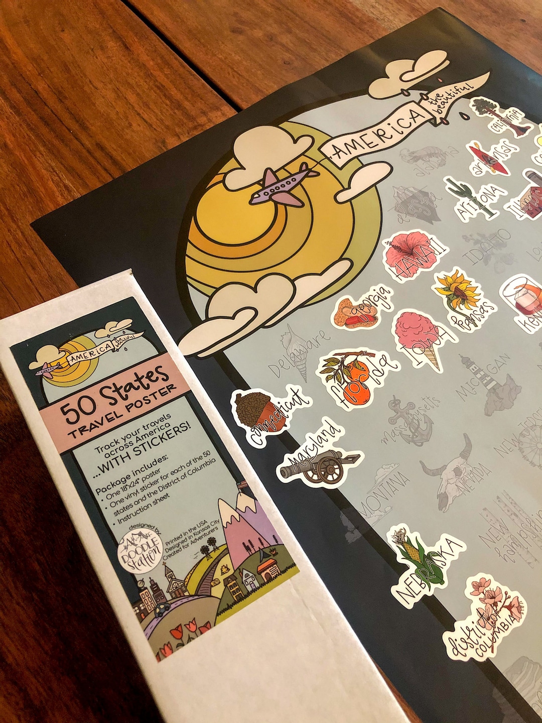 50 States Travel Poster / Document Your U.S. Travels With Stickers ...