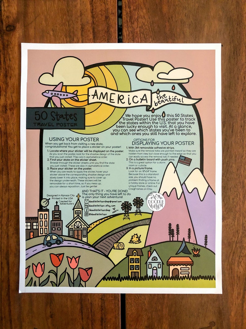 50 States Travel Tracker Poster With Stickers - Etsy