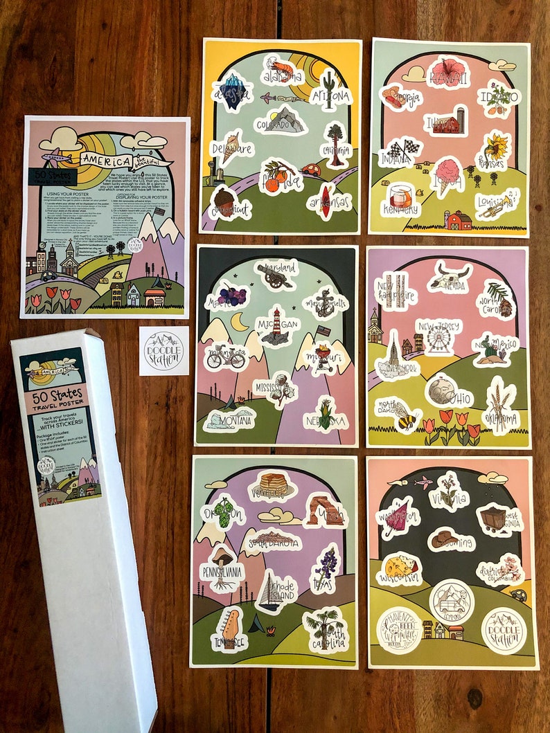 50 States Travel Poster / Document Your U.S. Travels With Stickers ...