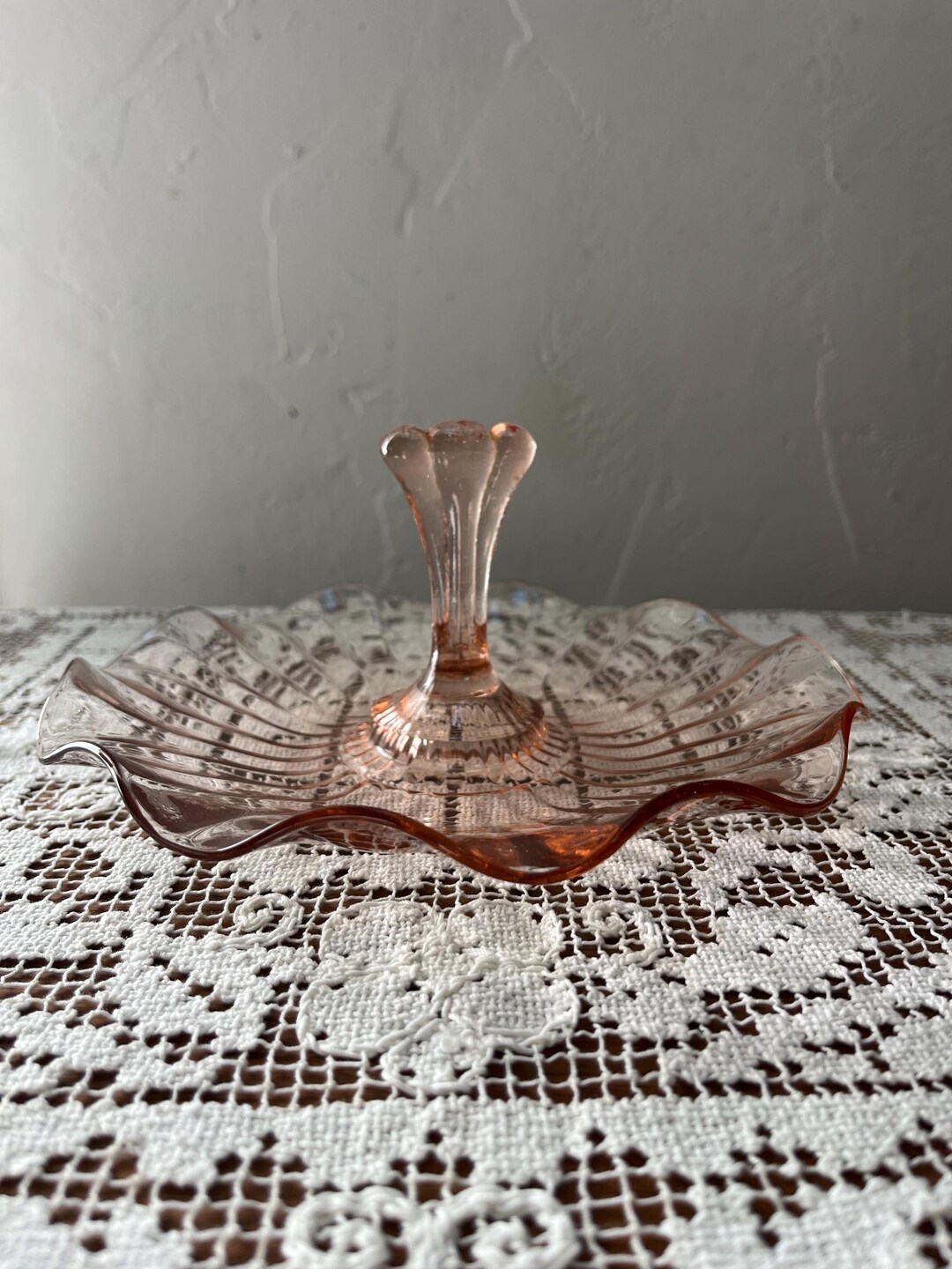 Vintage Pink Glass Tidbit Tray Platter by Anchor Hocking | Jewelry Dish ...