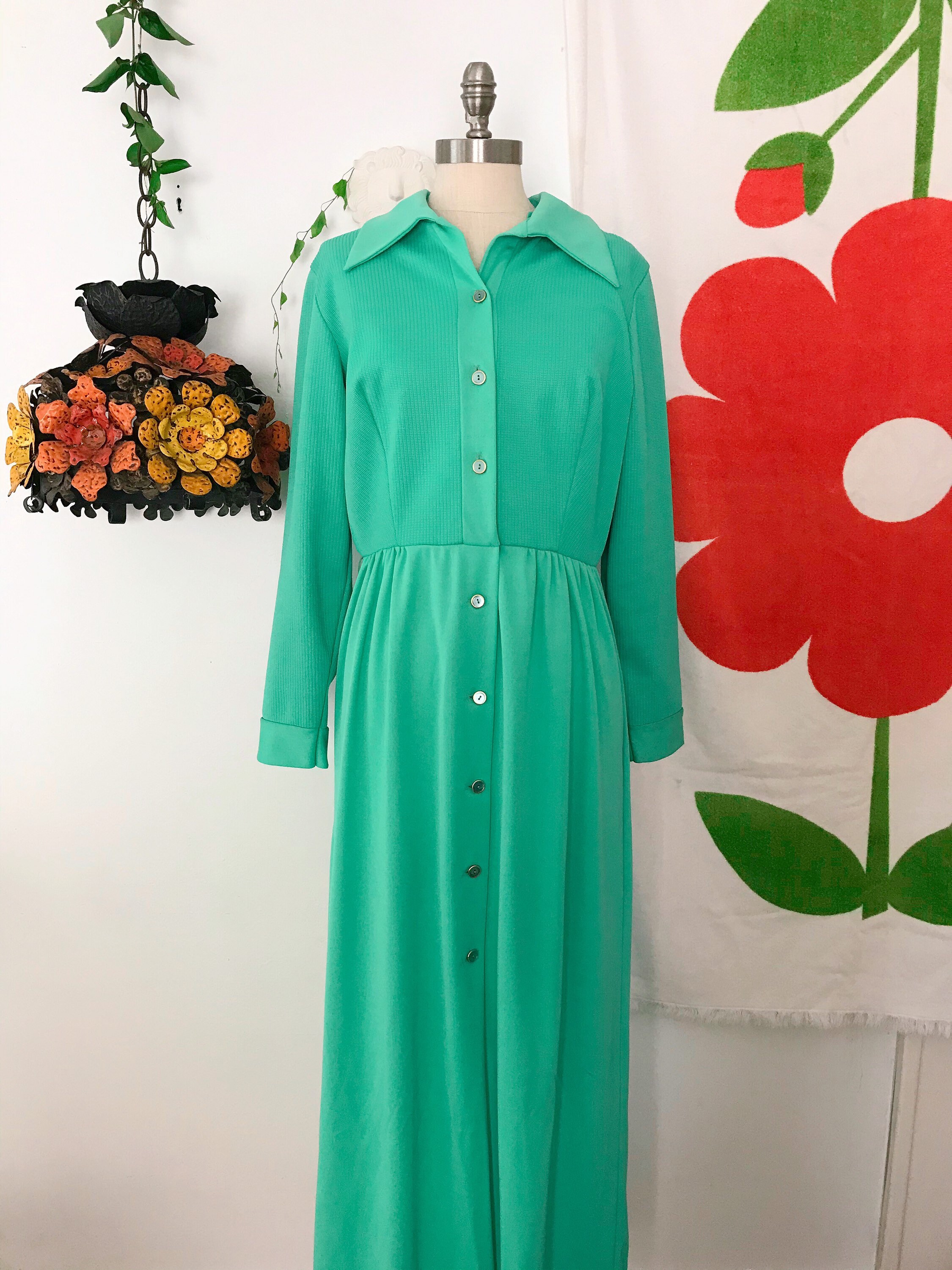 70s Vintage Green Maxi Disco Dress - Vintage Green Maxi Gown - 70s ...