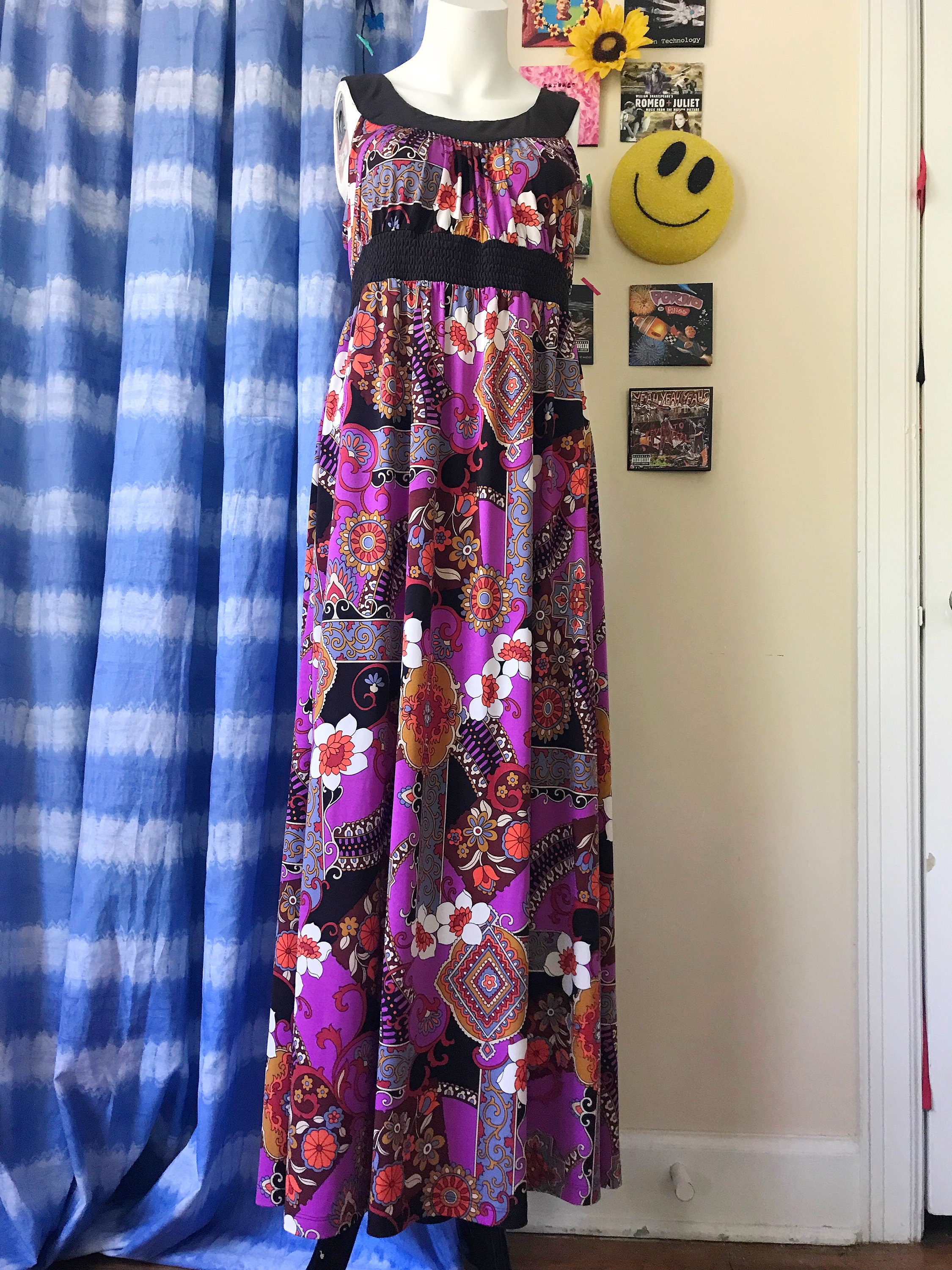 2000s Y2K Purple Paisley Maxi Dress Size XL - Vintage Purple Paisley ...