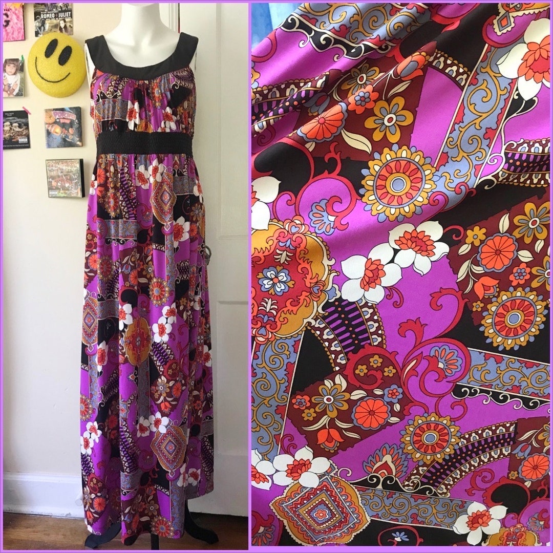 2000s Y2K Purple Paisley Maxi Dress Size XL - Vintage Purple Paisley ...