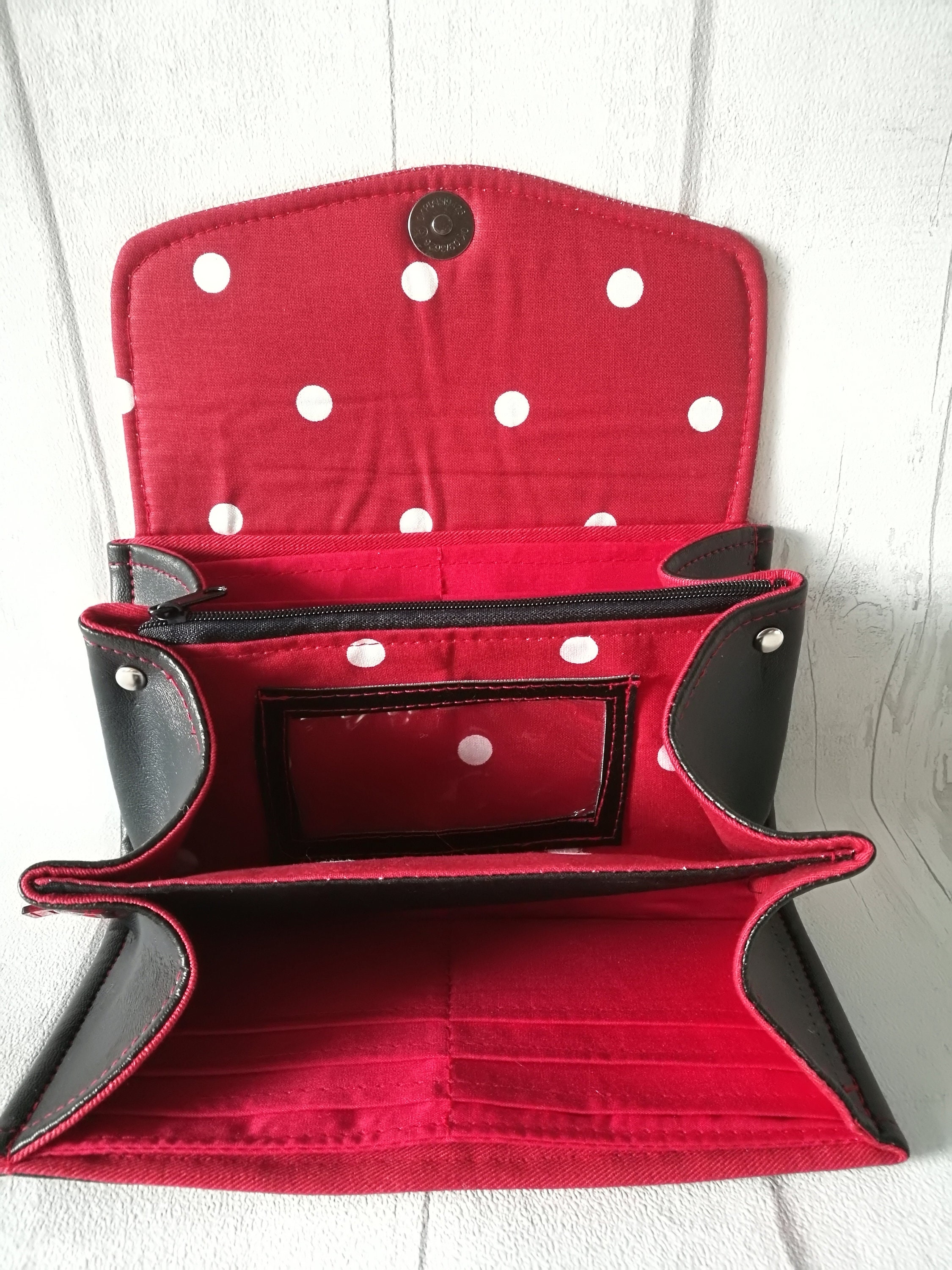 Large Black Faux Leather and Red Polka Dot Wallet Purse | Etsy