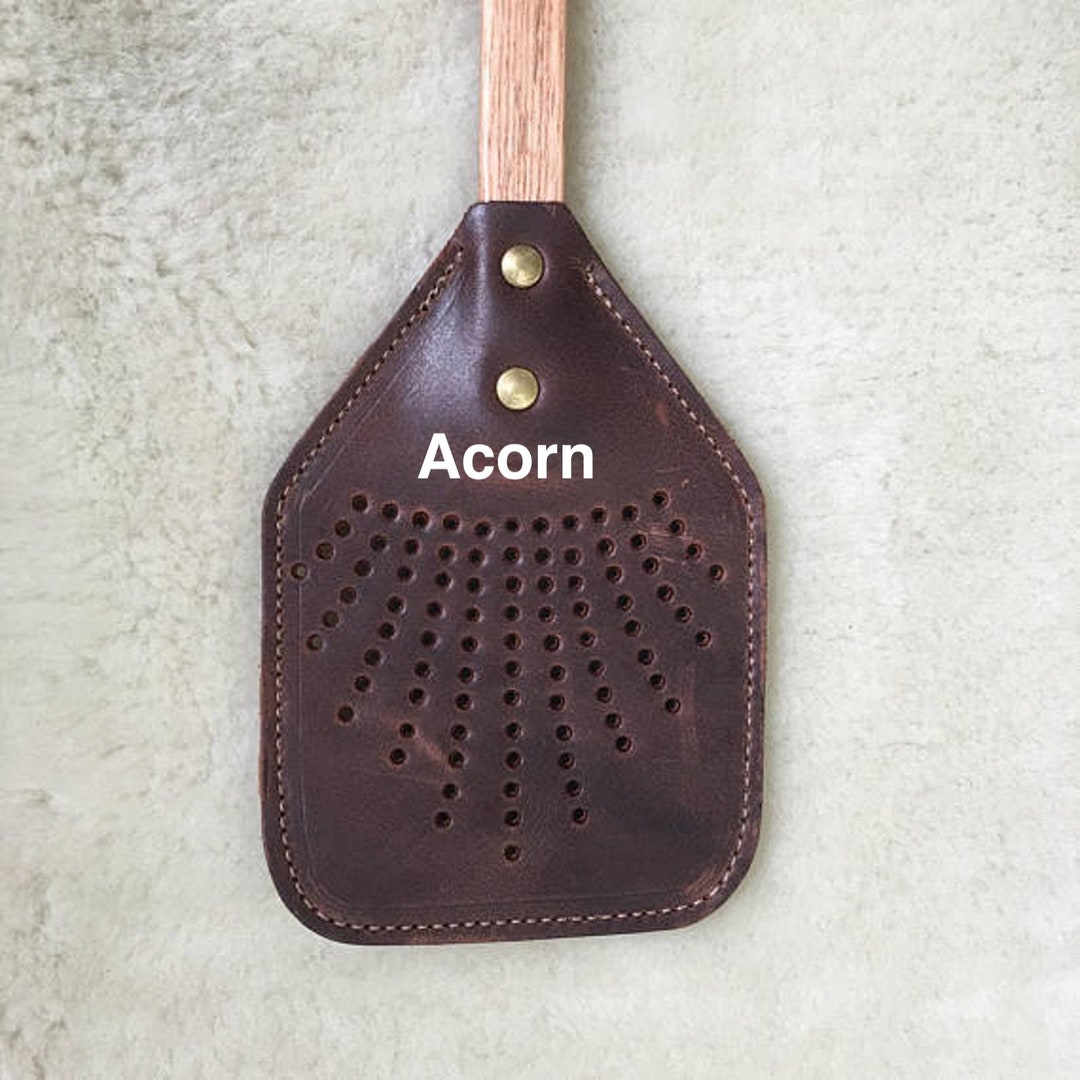 Leather Flyswatter Brown, Oak Handle, Annie Oakleaf Designs, Heavy Duty ...