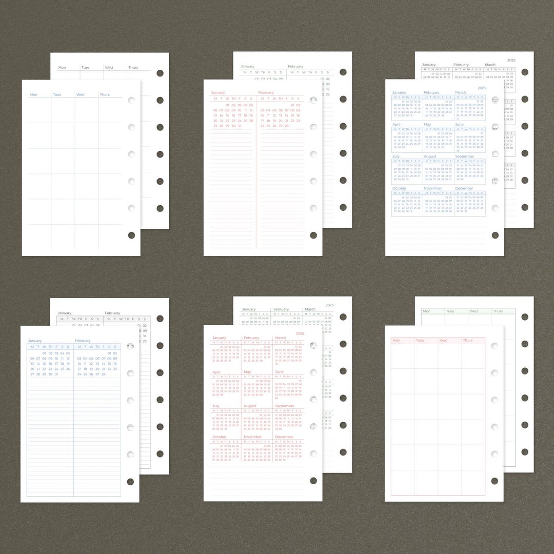 2025 Calendar Pocket Rings Printable Inserts Bundle | Year at a Glance ...