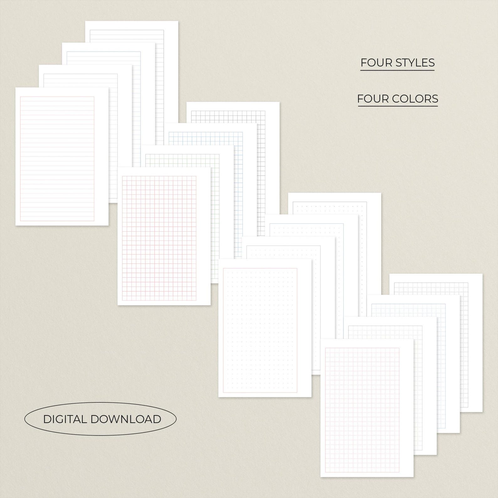 Note Pocket Rings Printable Planner Inserts | Four Colors | Dot Grid ...
